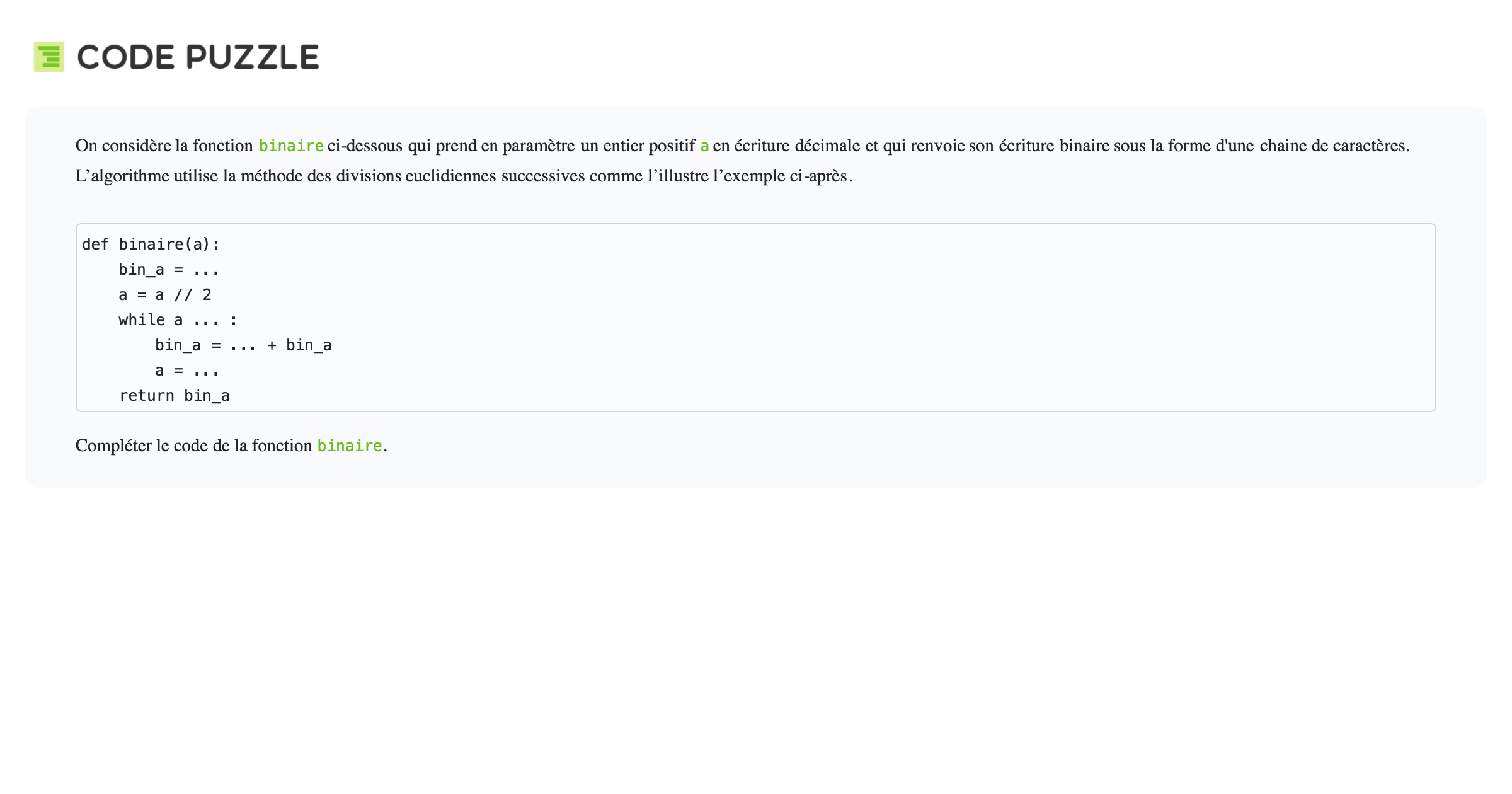 Code Puzzle | Défi - D7HNC
