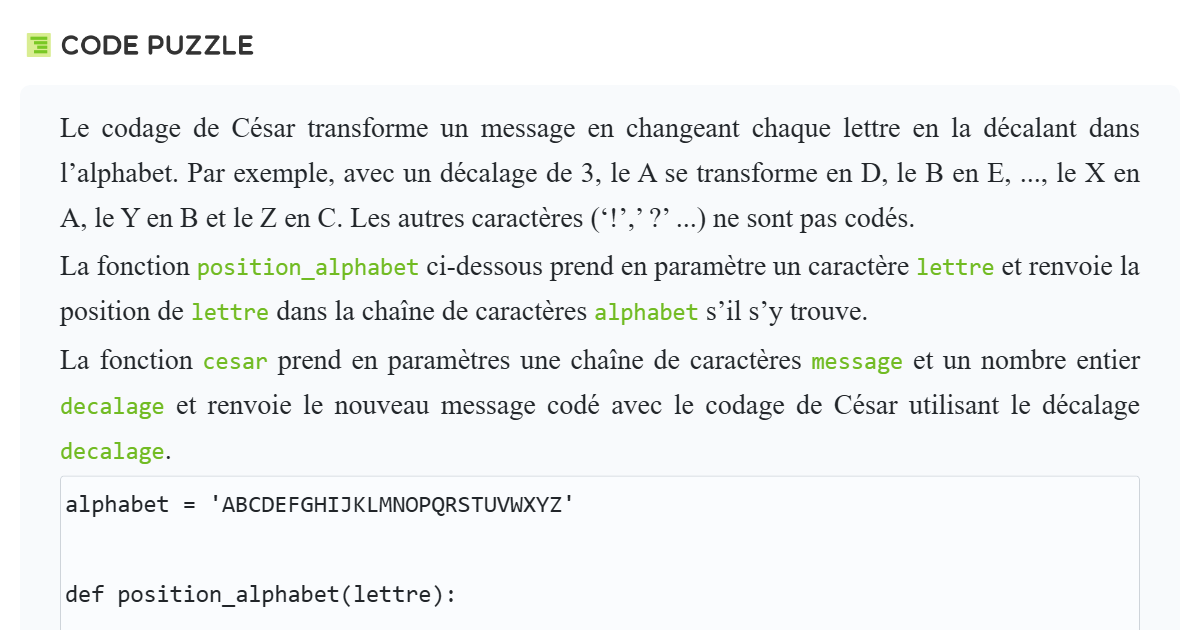 Code Puzzle | Défi - DPS72