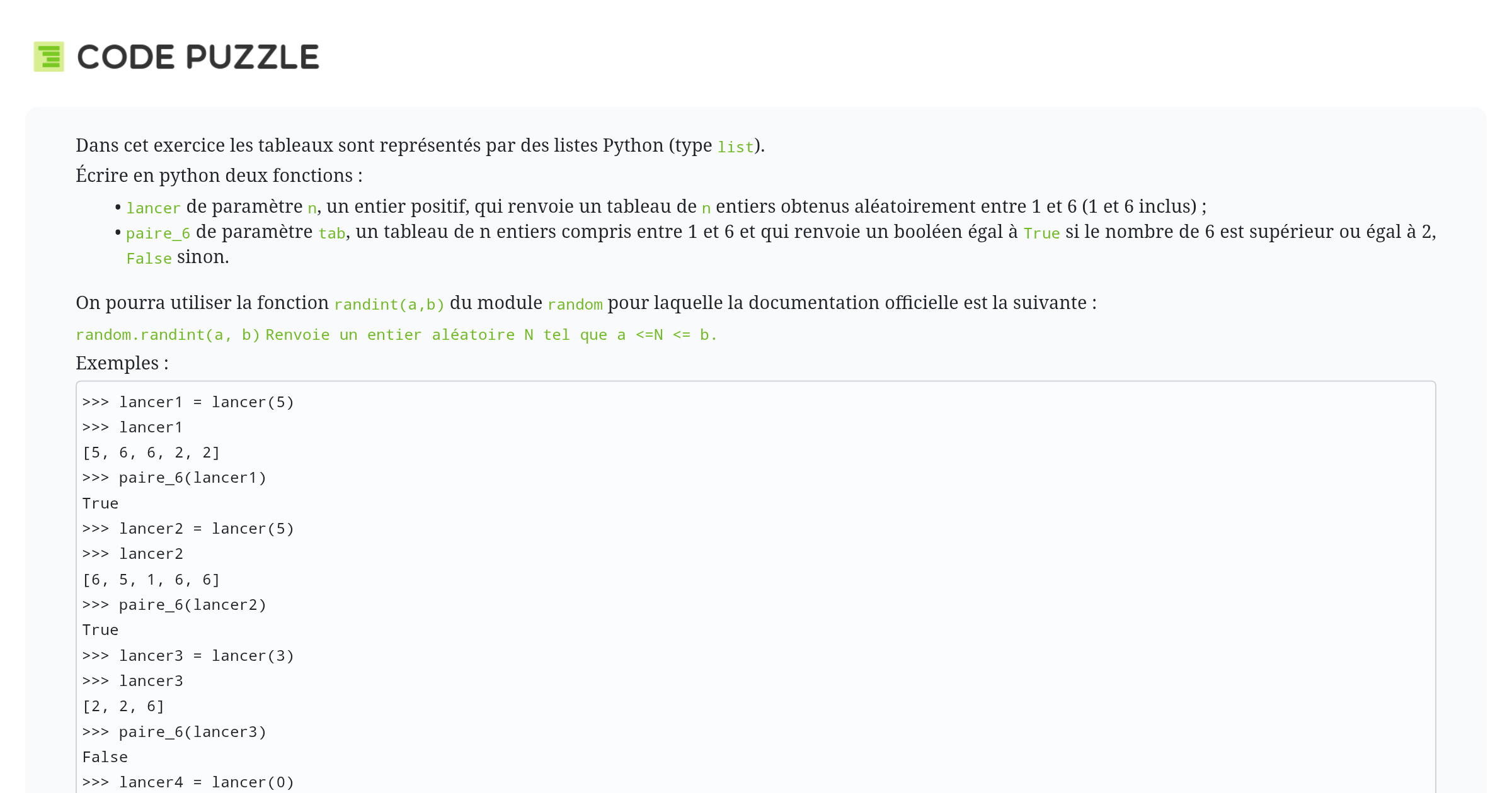 Code Puzzle | Défi - DY96J